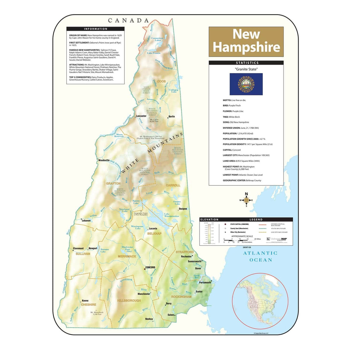 New Hampshire State Wall Maps | Office & Classroom | Ultimate Globes