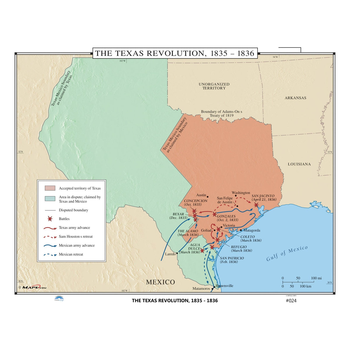 The Texas Revolution 1835-1836 Map » Shop US & World History Maps ...