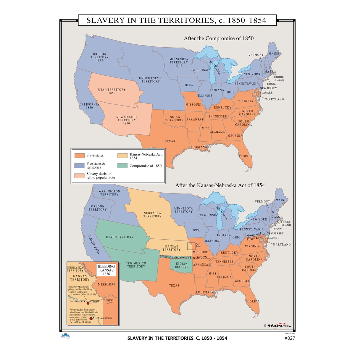 Status of Slavery in The Territories 1850-1854 Map » Shop US & World ...