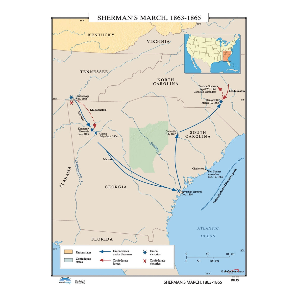 Shermans March Map » Shop U.S. & World History Maps – Ultimate Globes