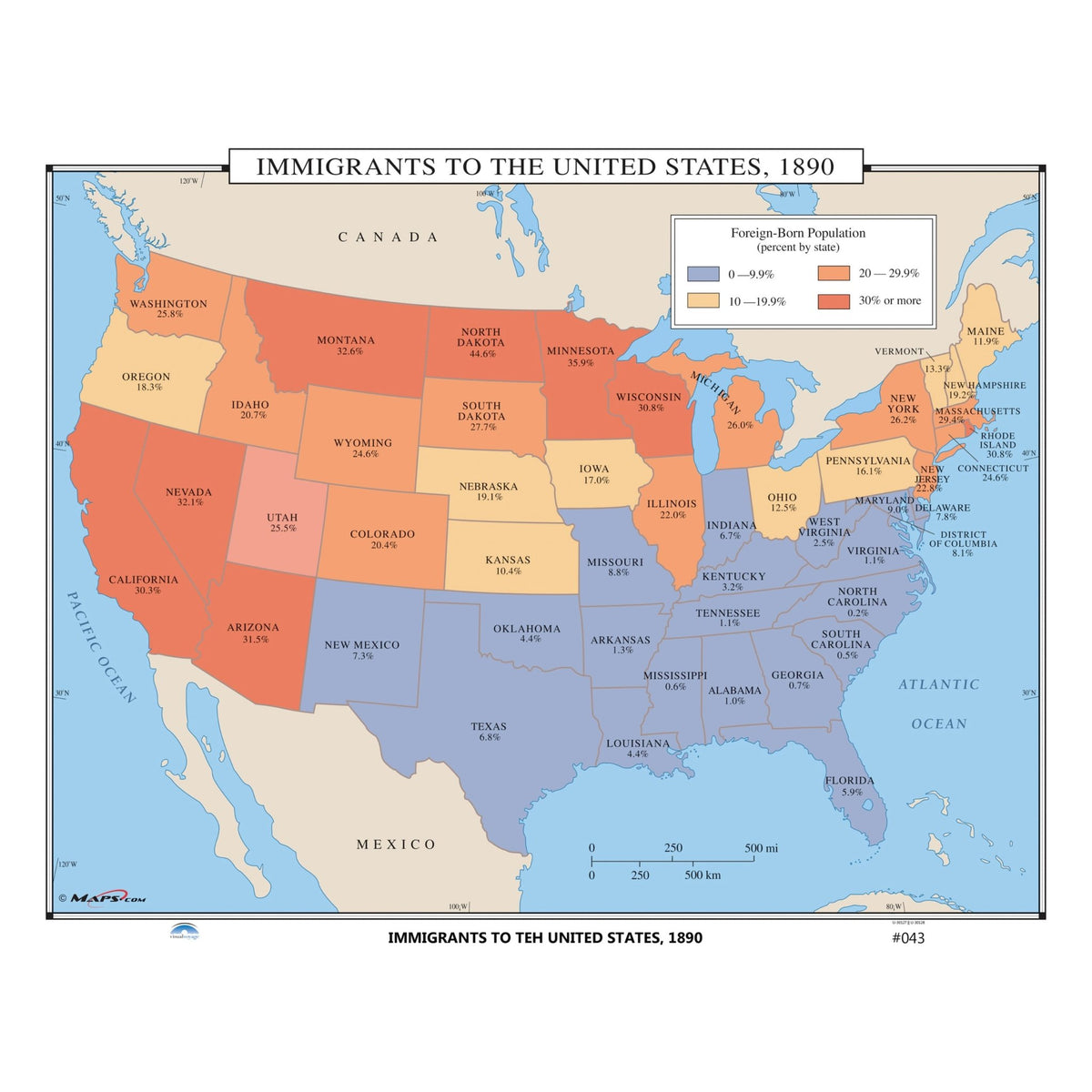 Immigrants to the US 1890 Map » Shop U.S. & World History Maps ...