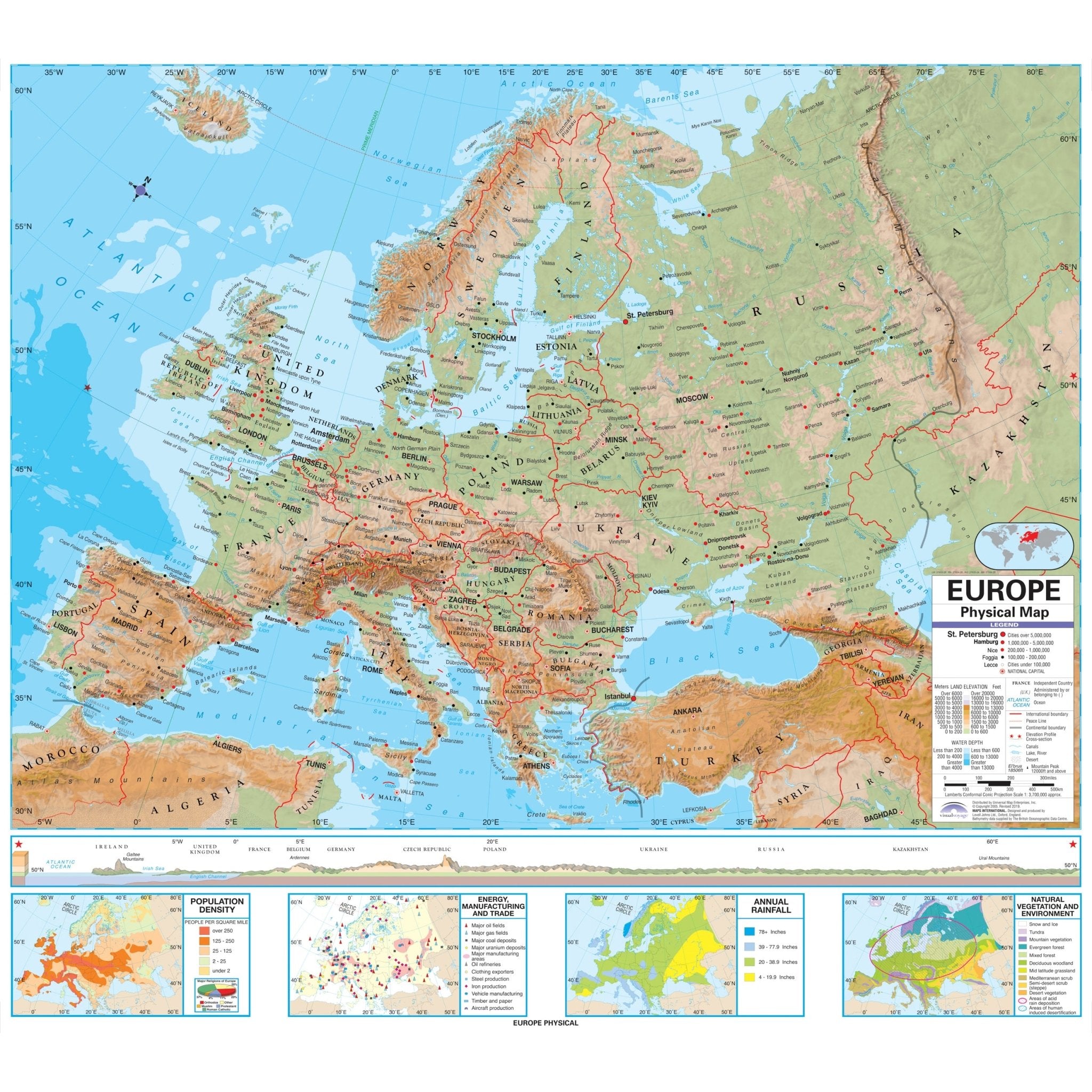 Europe map with physical features