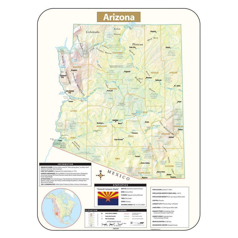 Arizona State Wall Maps | Office & Classroom | Ultimate Globes