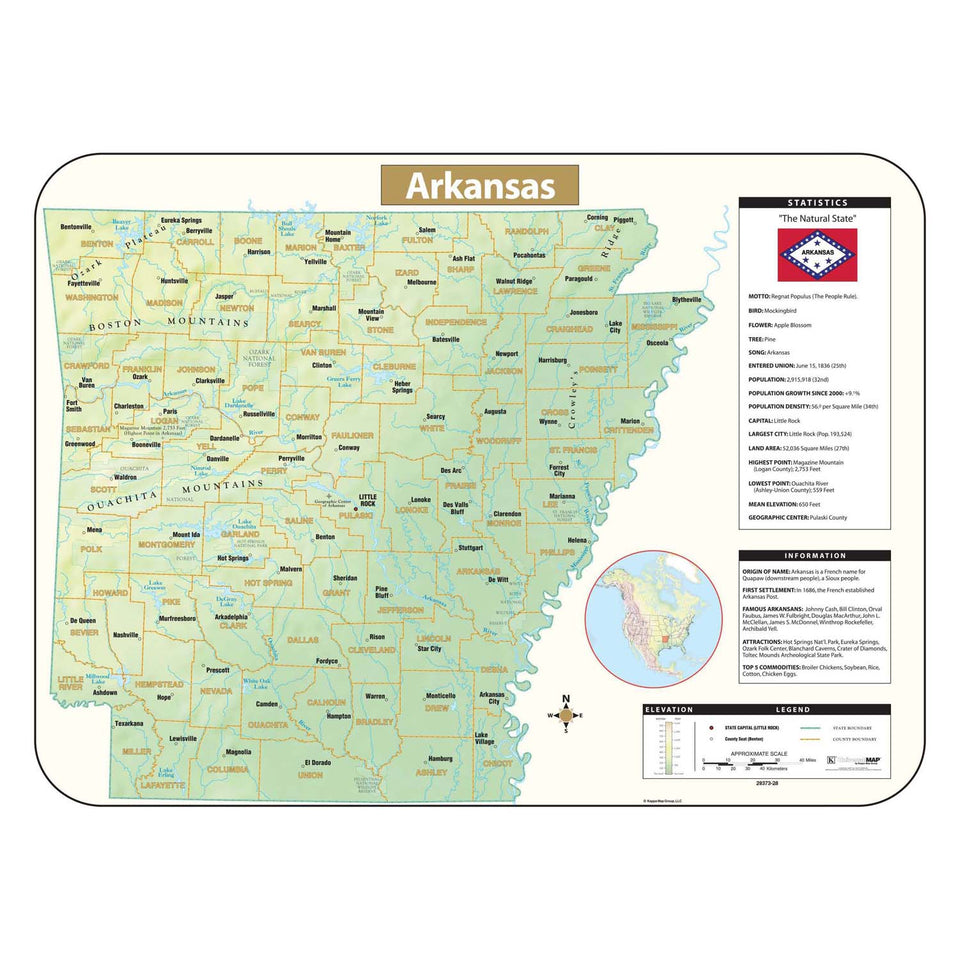 Mapas murales del estado de Arkansas | Oficina y aula | Globos ...