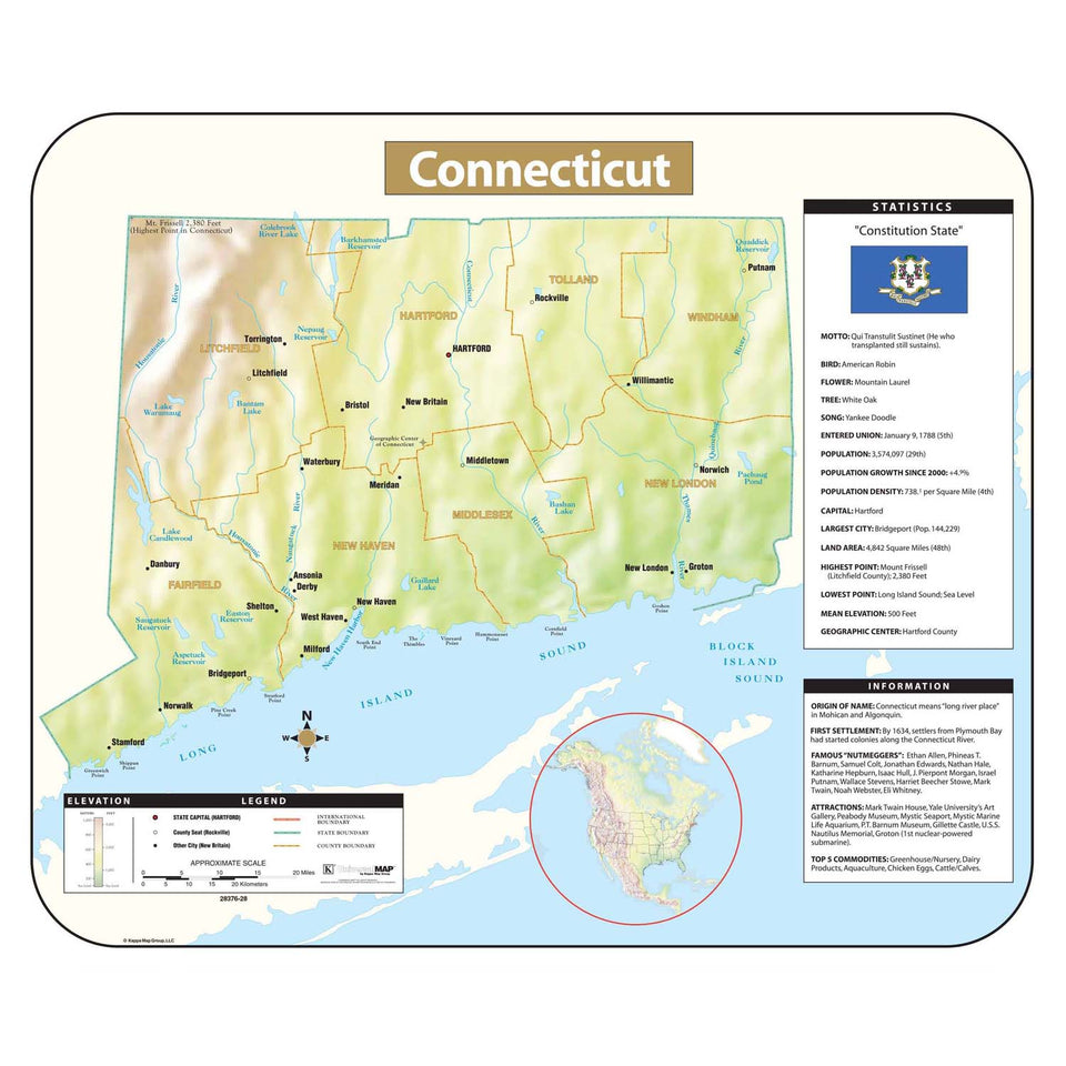 Connecticut State Wall Maps | Office & Classroom | Ultimate Globes