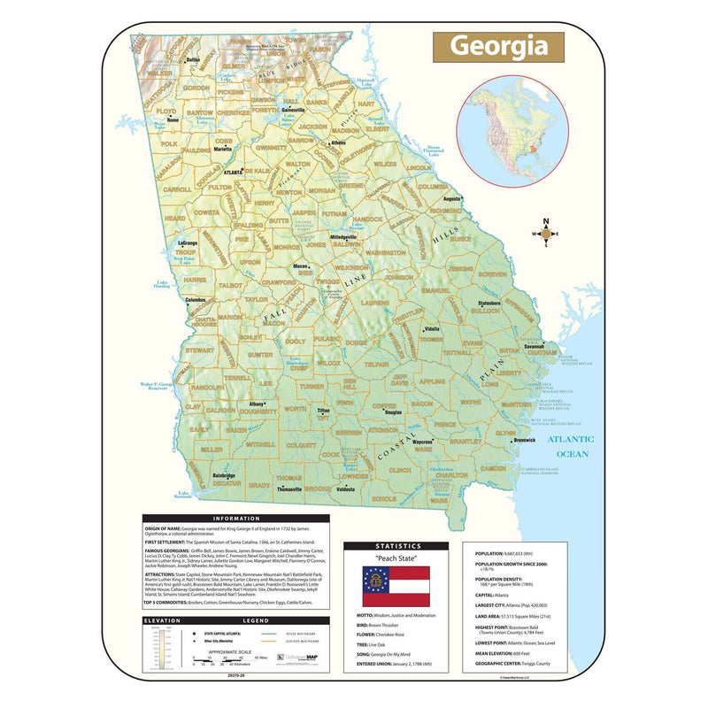 Georgia State Wall Maps | Office & Classroom | Ultimate Globes