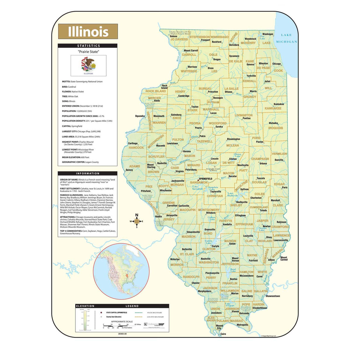 Illinois State Wall Maps | Office & Classroom | Ultimate Globes