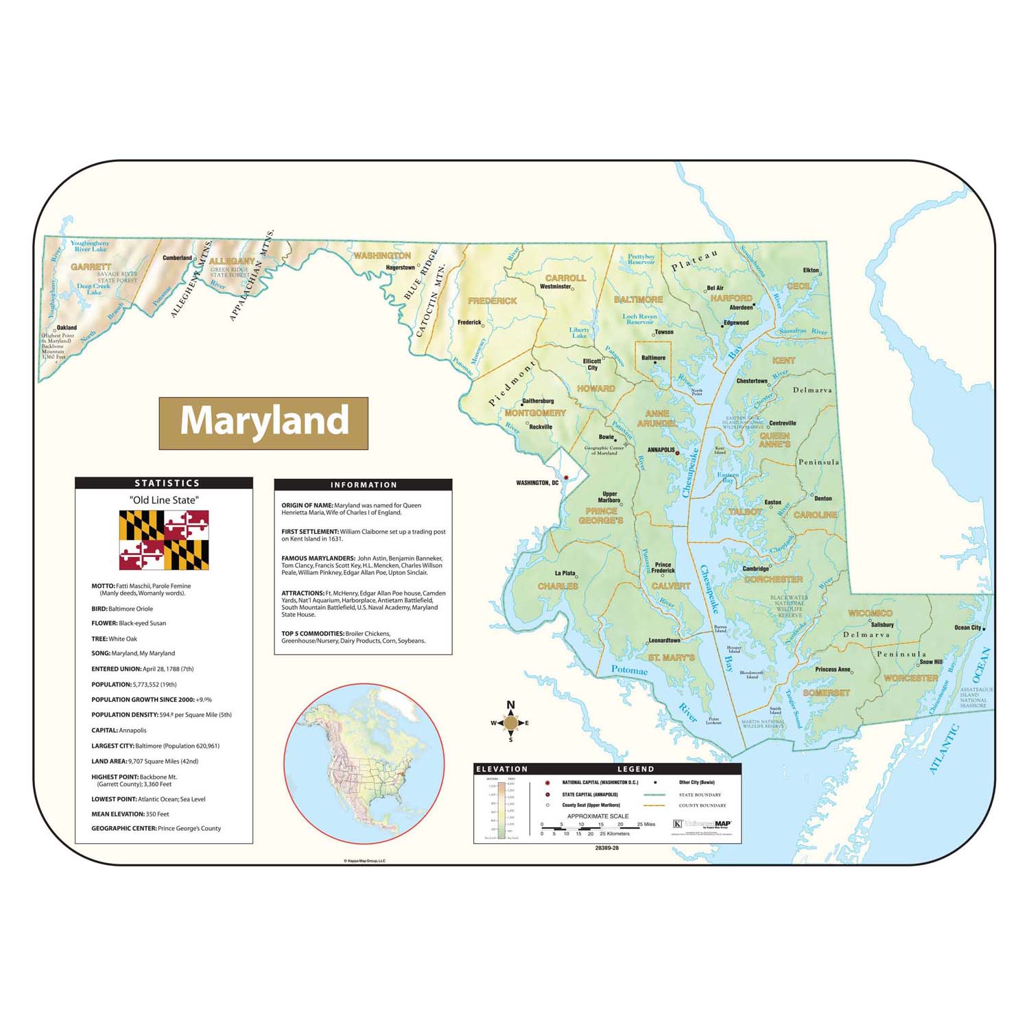 Maryland State Wall Maps | Office & Classroom | Ultimate Globes
