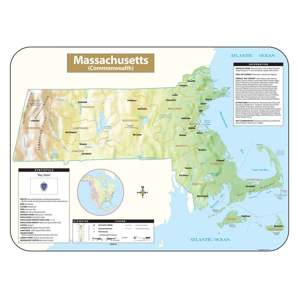 Massachusetts State Wall Maps | Office & Classroom | Ultimate Globes