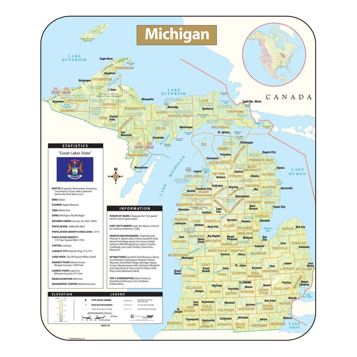 Michigan State Wall Maps | Office & Classroom | Ultimate Globes