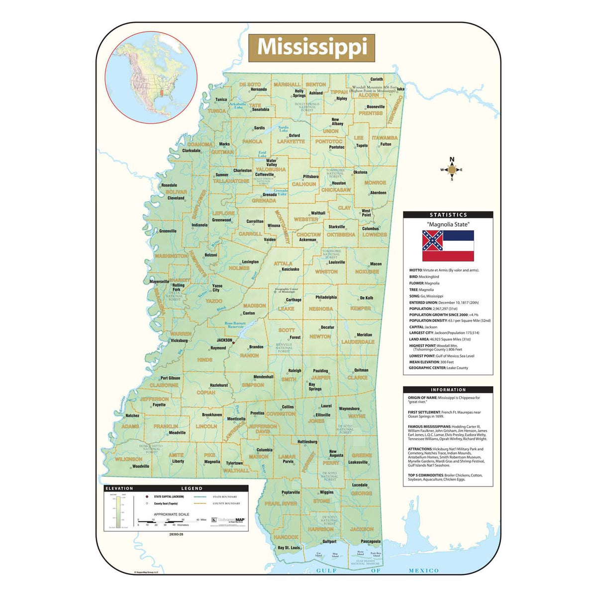 Mississippi State Wall Maps | Office & Classroom | Ultimate Globes