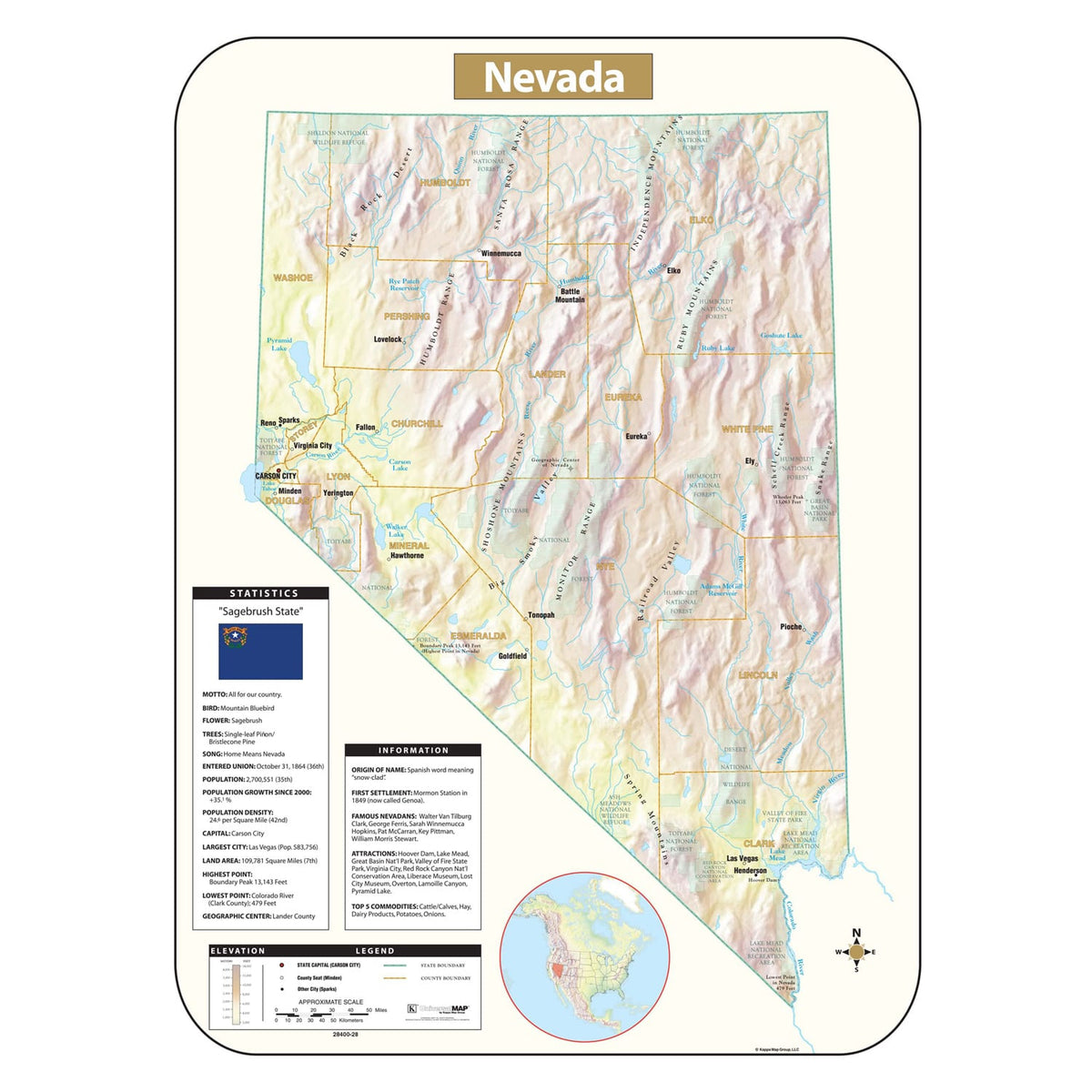 Nevada State Wall Maps | Office & Classroom | Ultimate Globes