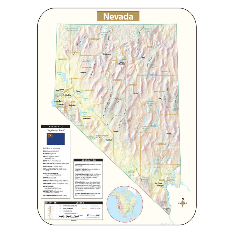 Nevada State Wall Maps | Office & Classroom | Ultimate Globes