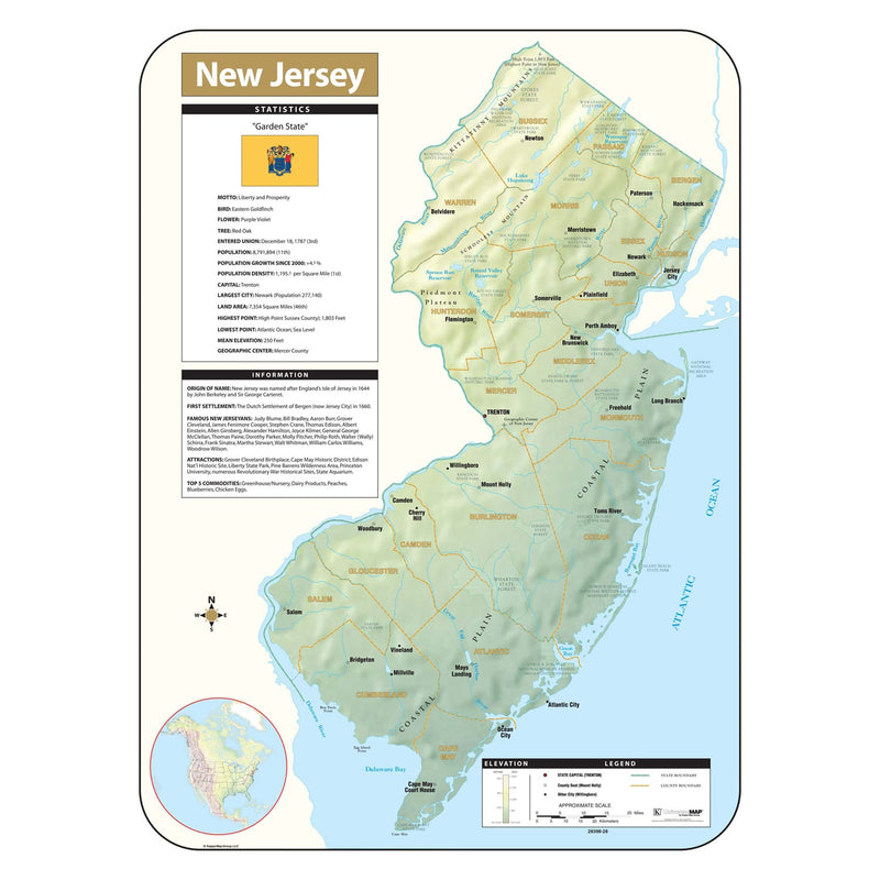 New Jersey State Wall Maps | Office & Classroom | Ultimate Globes