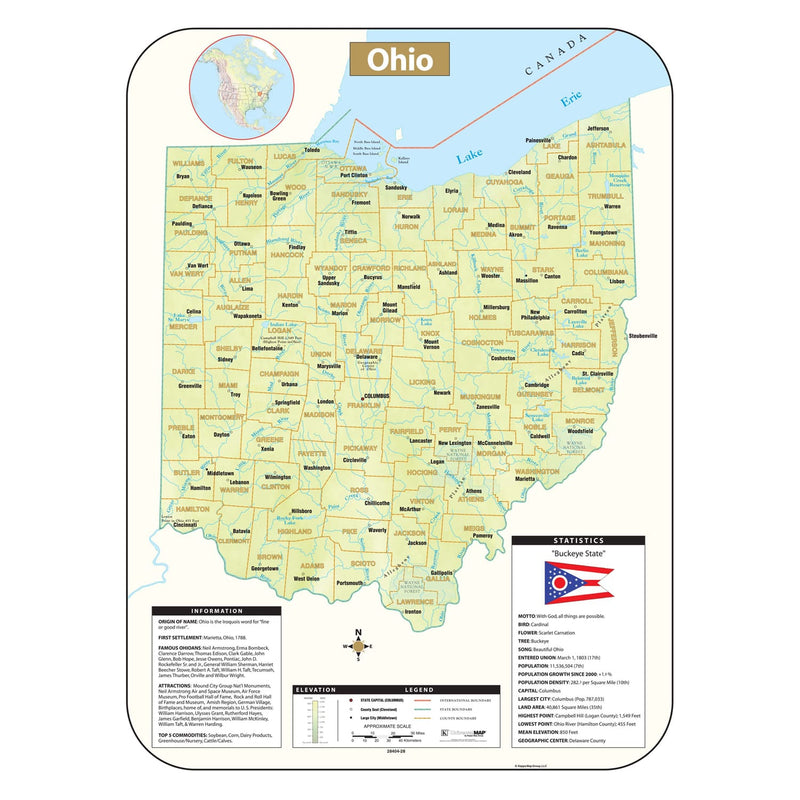 Mapas murales del estado de Ohio | Oficina y aula | Globos definitivos ...