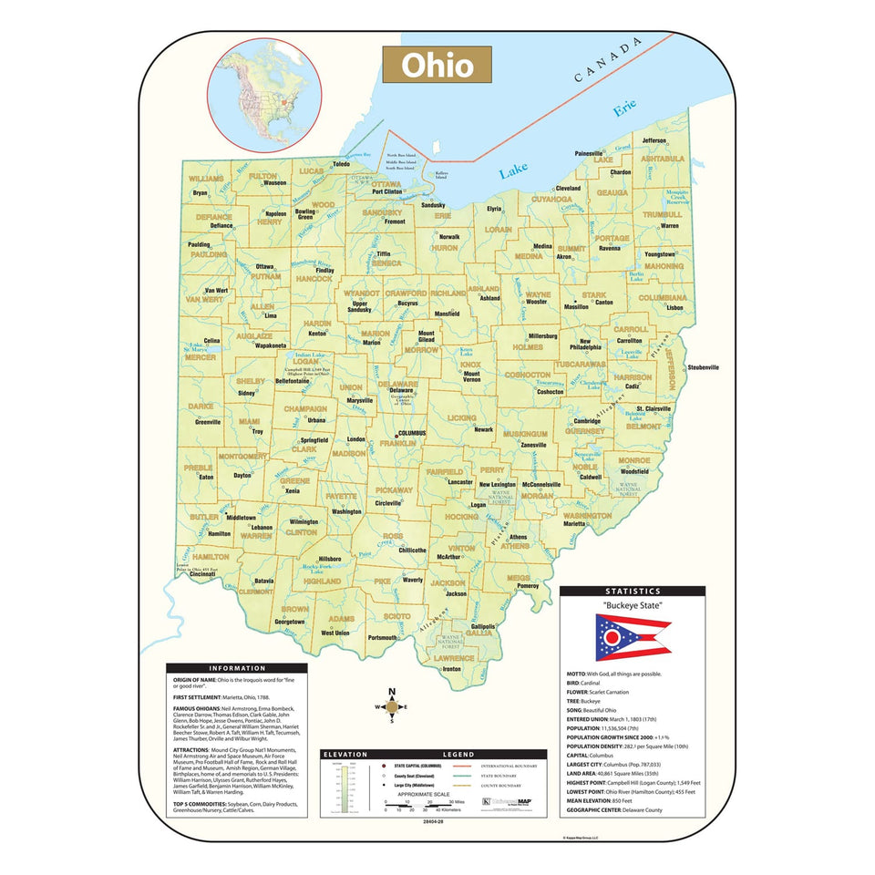 Ohio State Wall Maps | Office & Classroom | Ultimate Globes