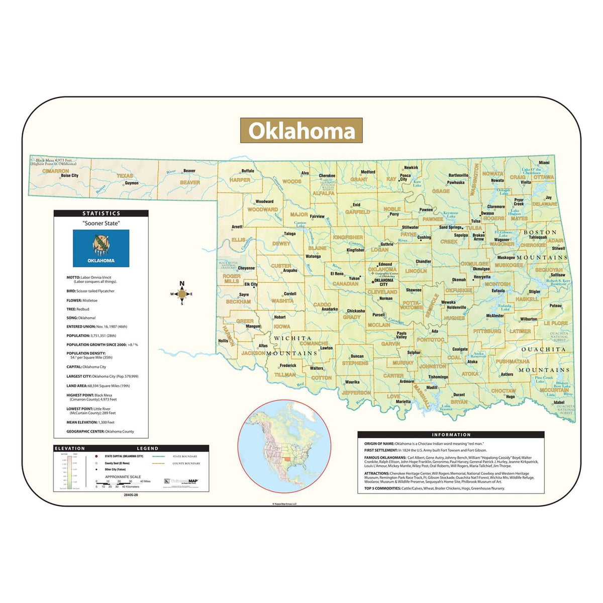 Oklahoma State Wall Maps | Office & Classroom | Ultimate Globes