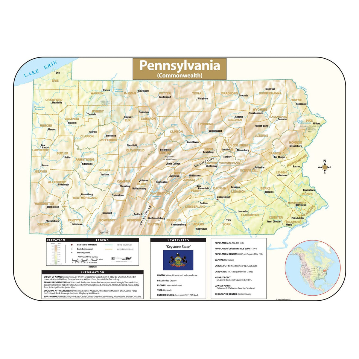 Pennsylvania State Wall Maps | Office & Classroom | Ultimate Globes
