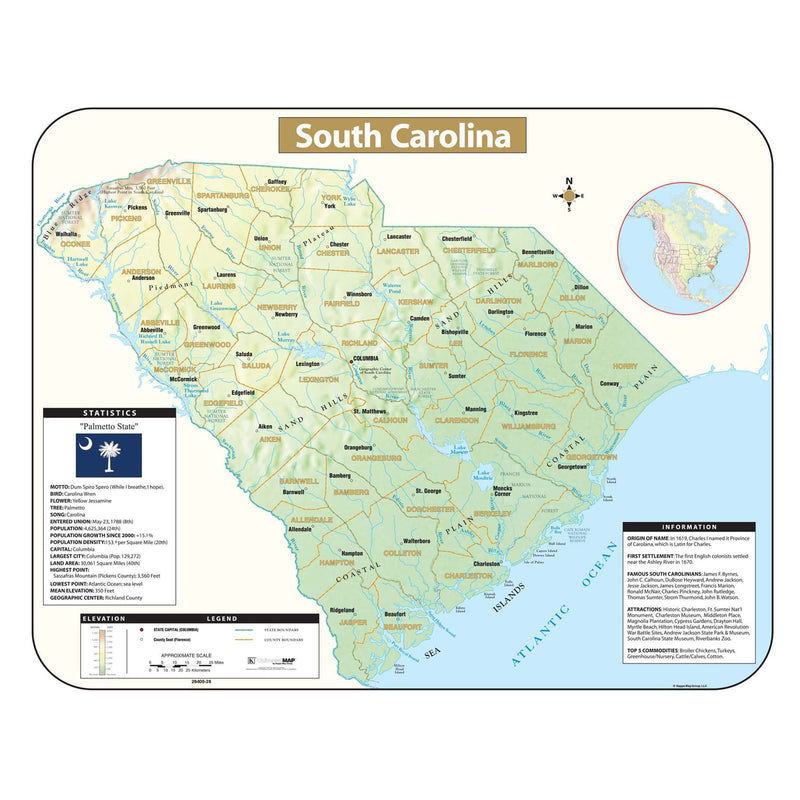 South Carolina State Wall Maps | Office & Classroom | Ultimate Globes