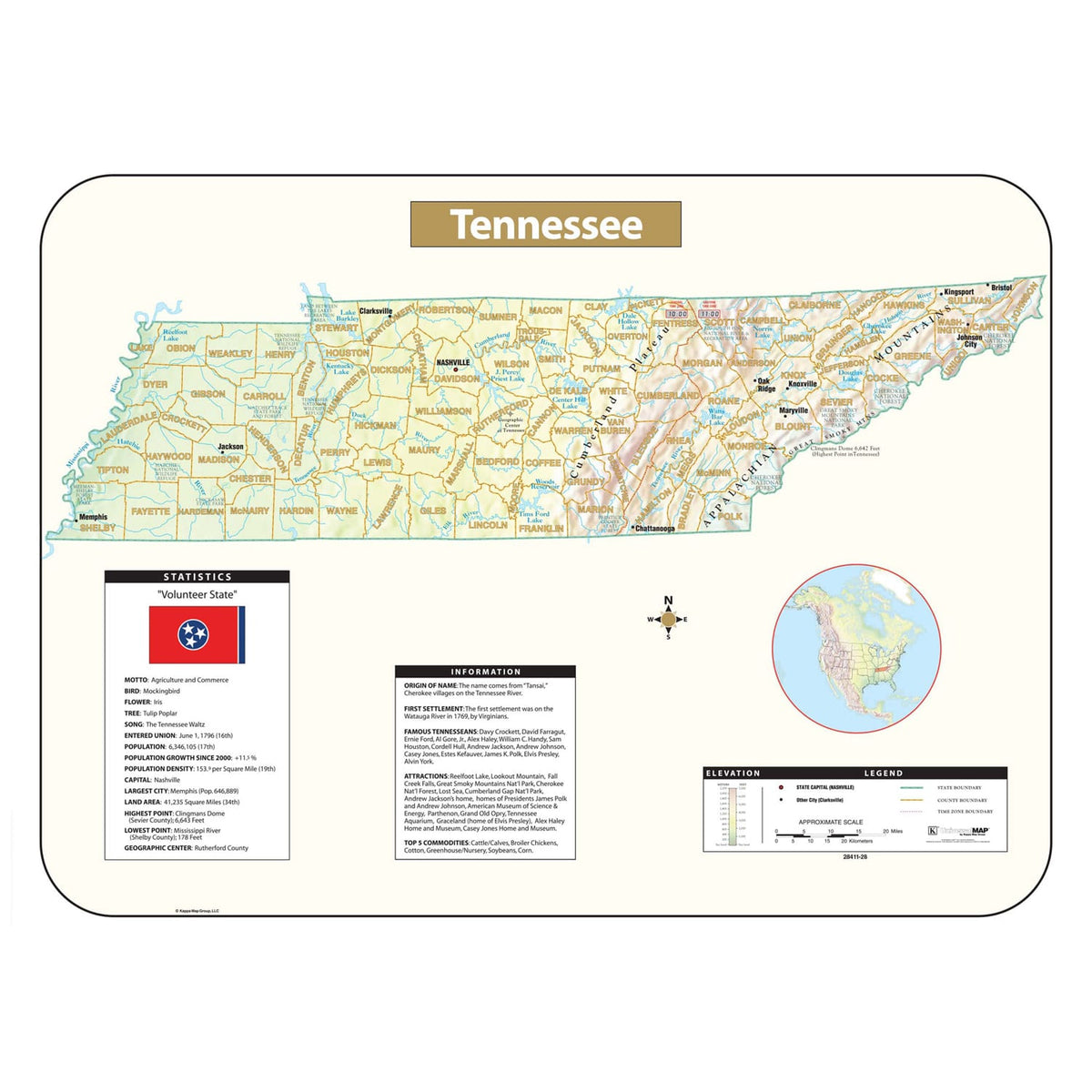 Tennessee State Wall Maps | Office & Classroom | Ultimate Globes