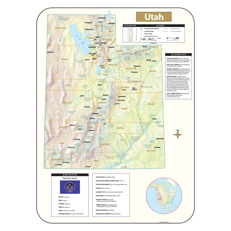 Utah State Wall Maps | Office & Classroom | Ultimate Globes