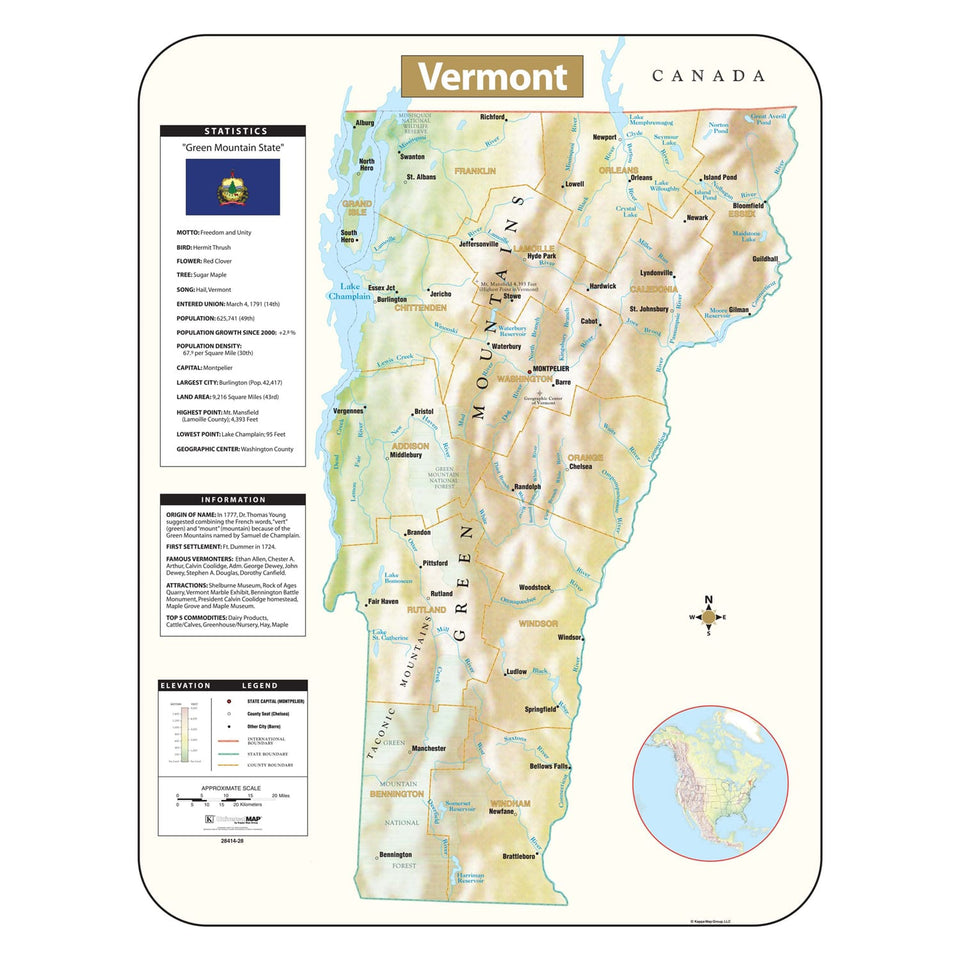 Vermont State Wall Maps | Office & Classroom | Ultimate Globes