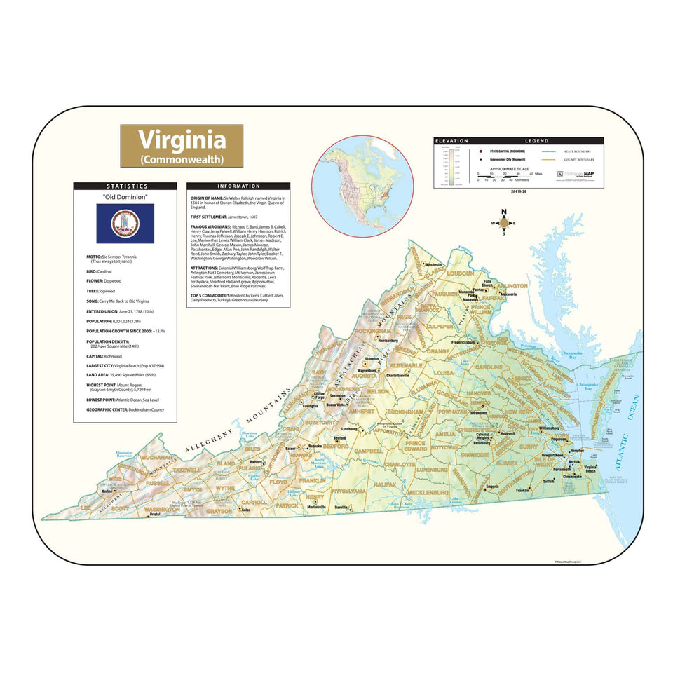 Virginia State Wall Maps | Office & Classroom | Ultimate Globes