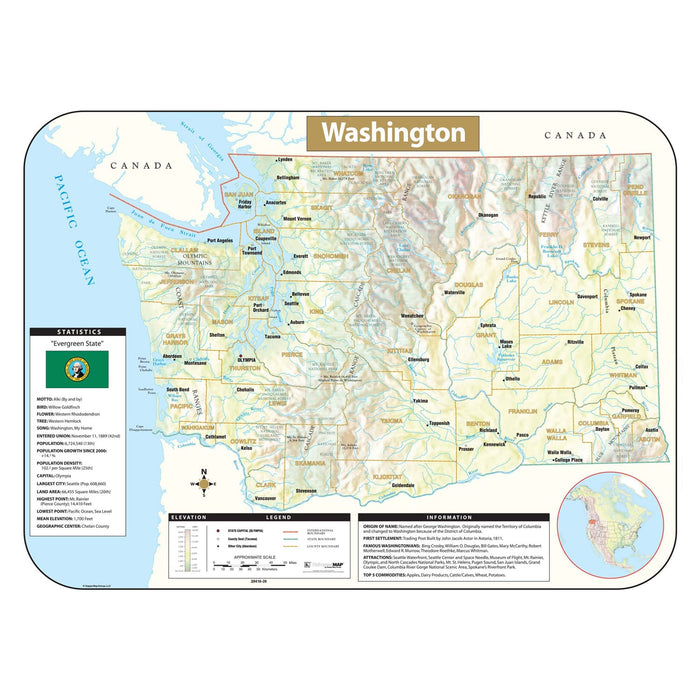 Washington State Wall Maps | Office & Classroom | Ultimate Globes