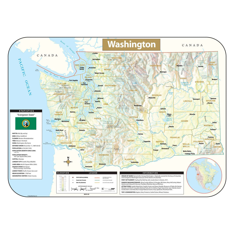 Washington State Wall Maps | Office & Classroom | Ultimate Globes