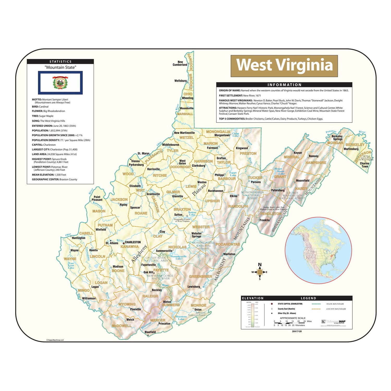 Wall maps of west virginia