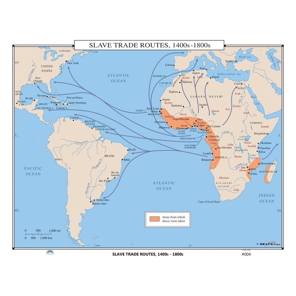 Slave Trade Routes 1400s-1800s Map » Shop U.S. & World History Maps ...