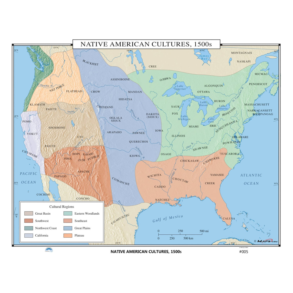 Native American Cultures 1500s Map » Shop US & World History Maps ...