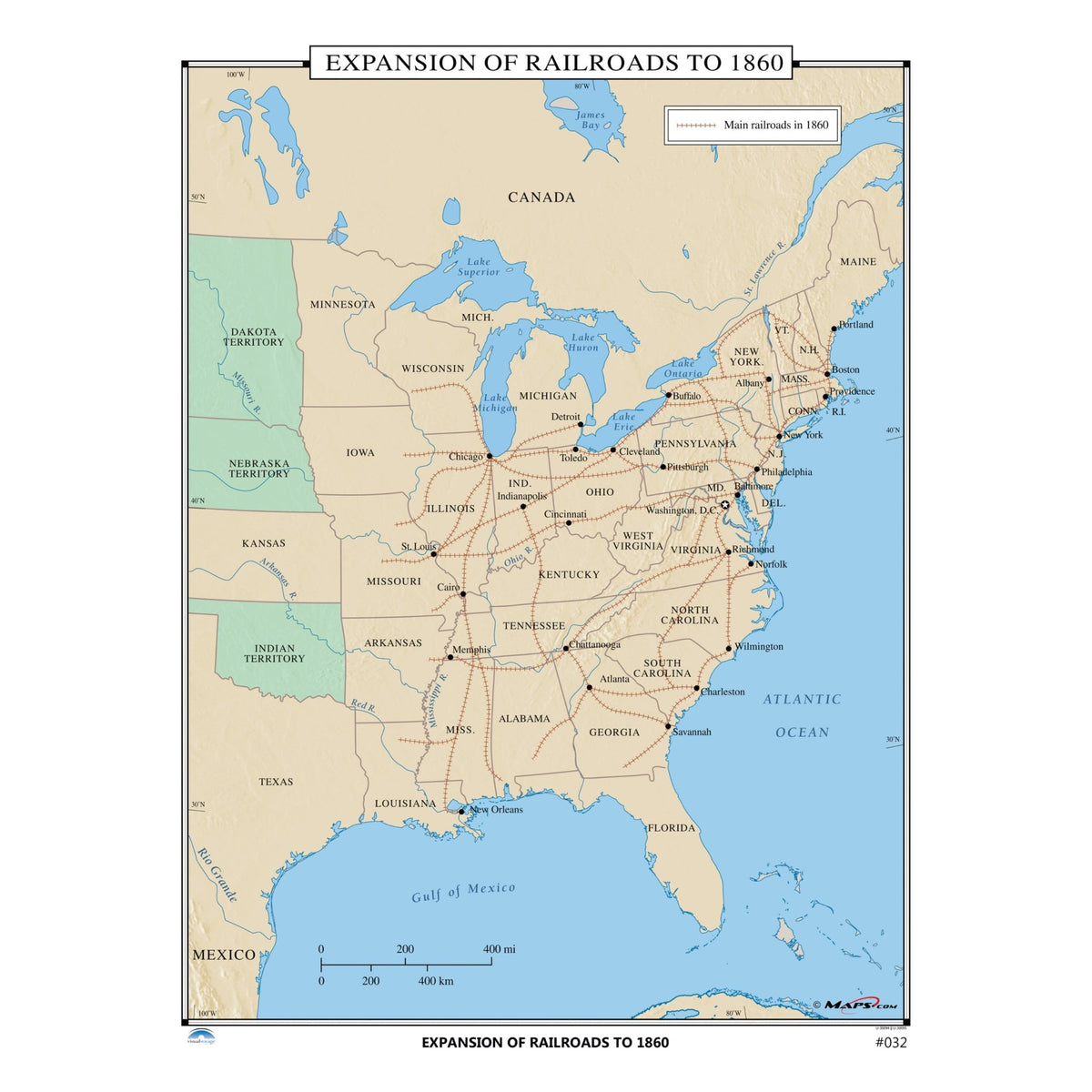 Expansion of Railroads to 1860 Map » Shop US & World History Maps ...