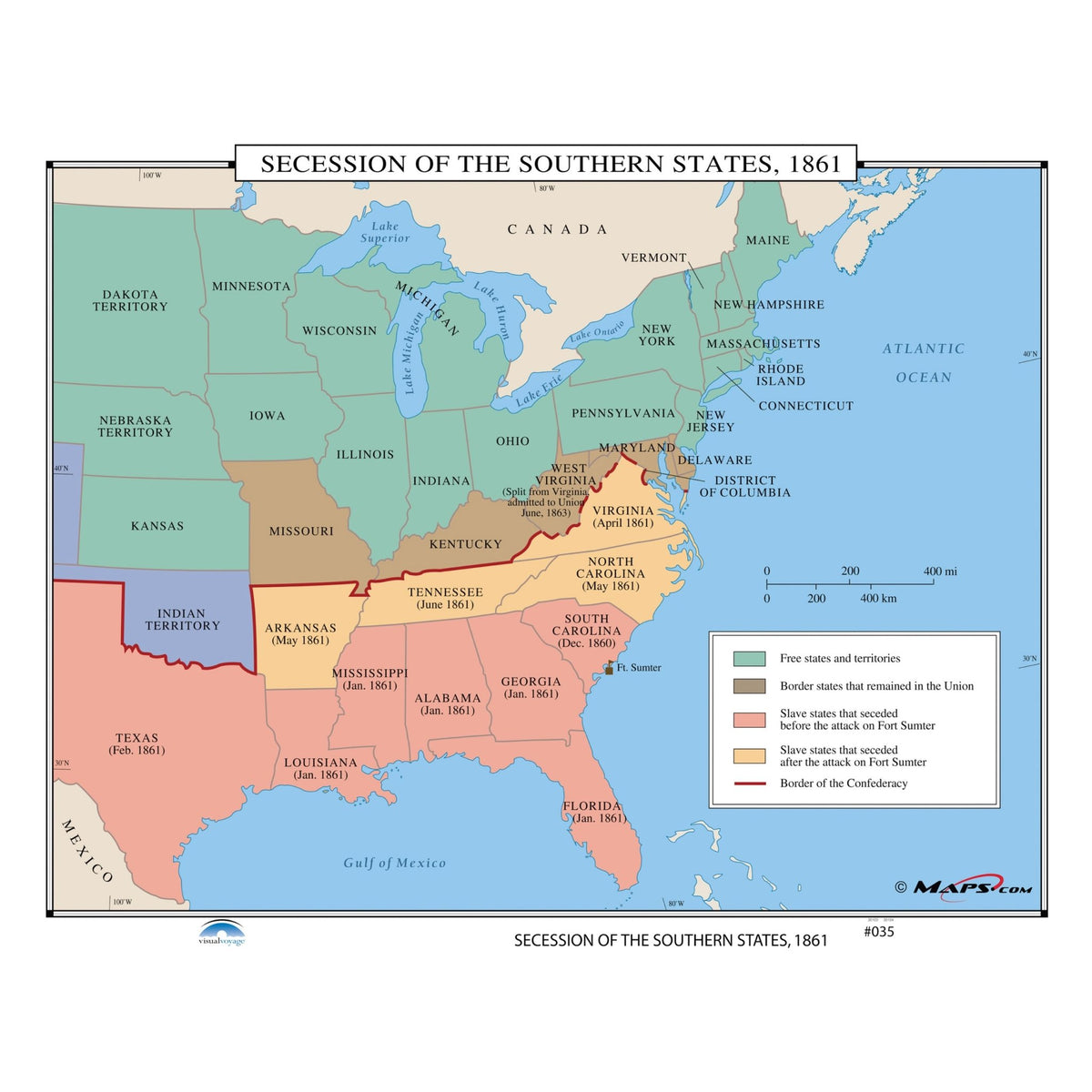 Secession of The Southern States 1861 Map » Shop US & World History ...