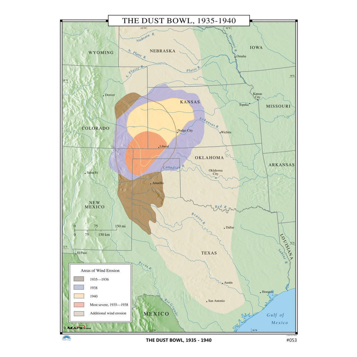The Dust Bowl 1935-40 Map » Shop U.S. & World History Maps – Ultimate ...