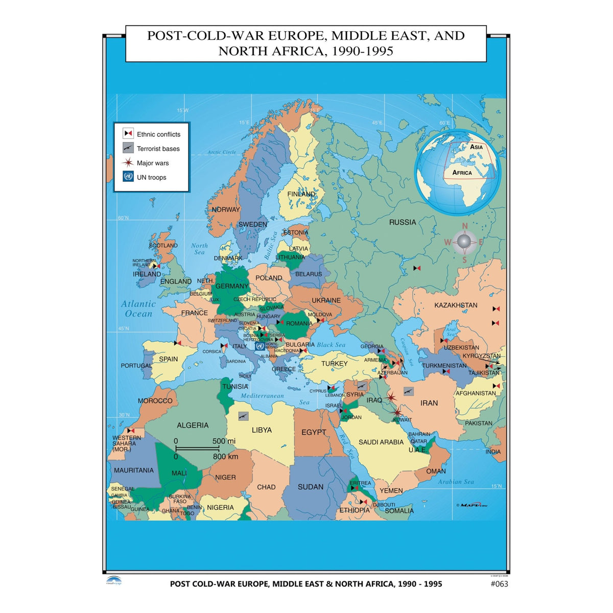 Post Cold War Europe Middle East & Africa 1970 - 1995 Map » Shop U.S ...