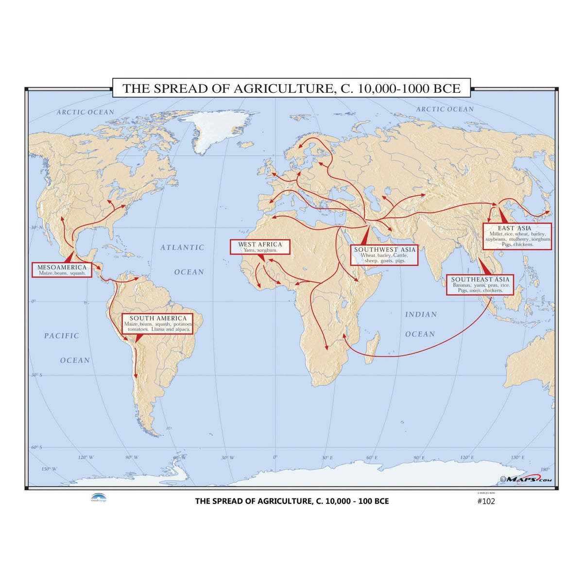 Spread Agriculture 10000 -1000bce Map » Shop U.S. & World History Maps ...