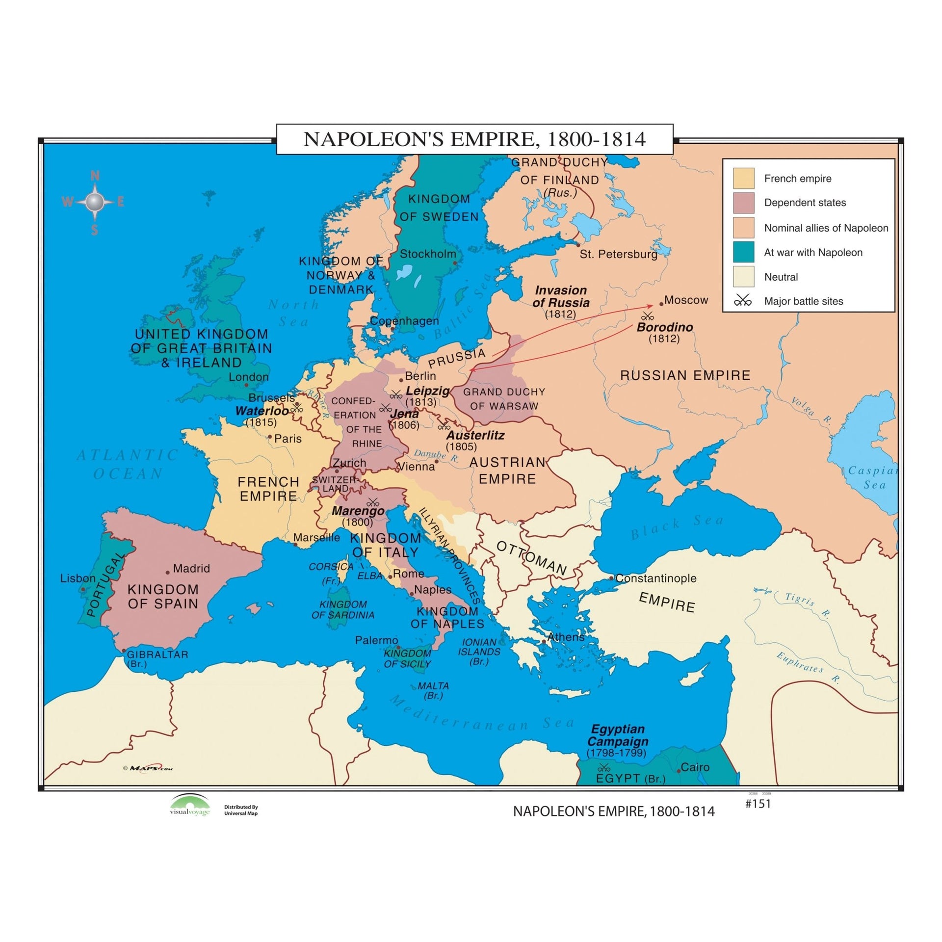 Napoleons Empire 1810 Map Collection A Coloured Map Of Napoleonic