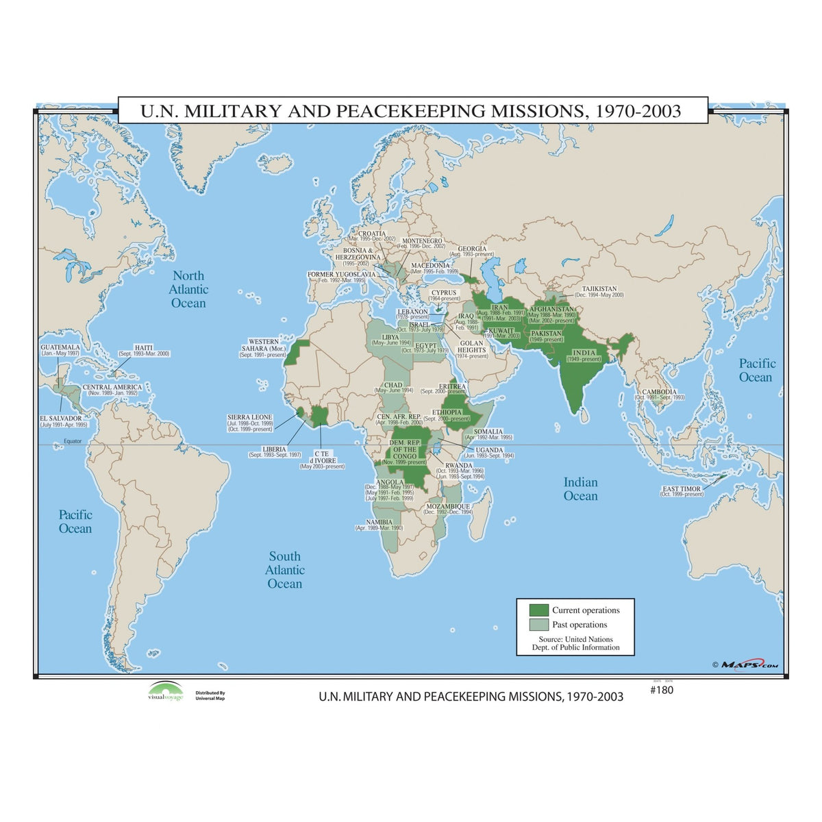 UN Military & Peacekeeping Missions 1970 - 2003 Map » Shop U.S. & World ...