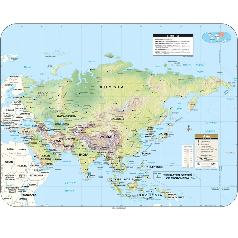 Asia Shaded Relief Map » Shop Classroom Maps – Ultimate Globes