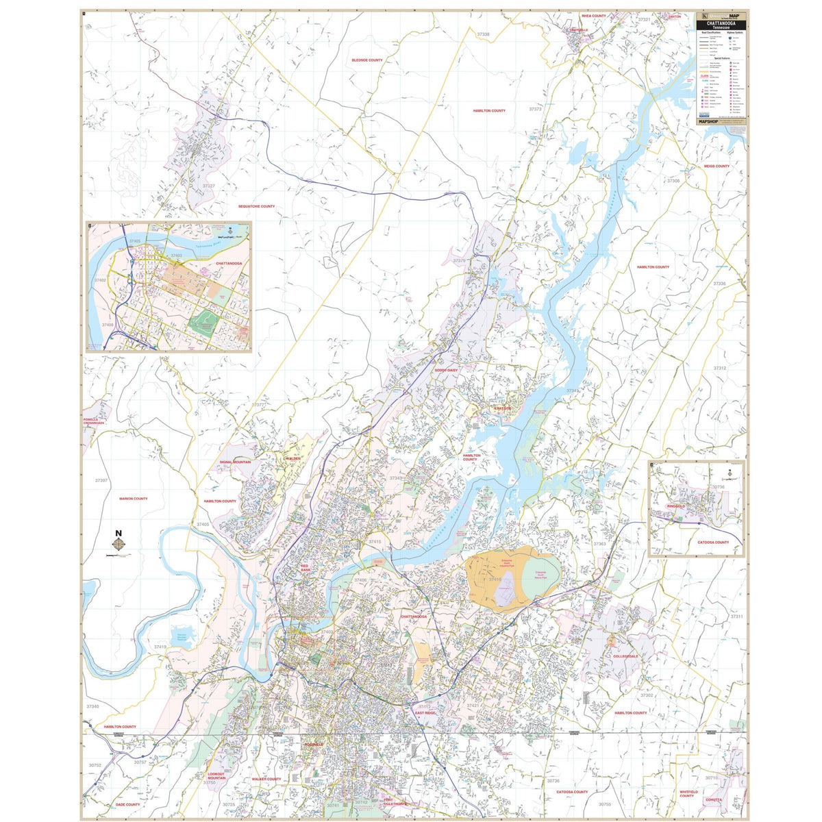 Chattanooga & Hamilton Co TN Wall Map » Shop City & County Maps ...