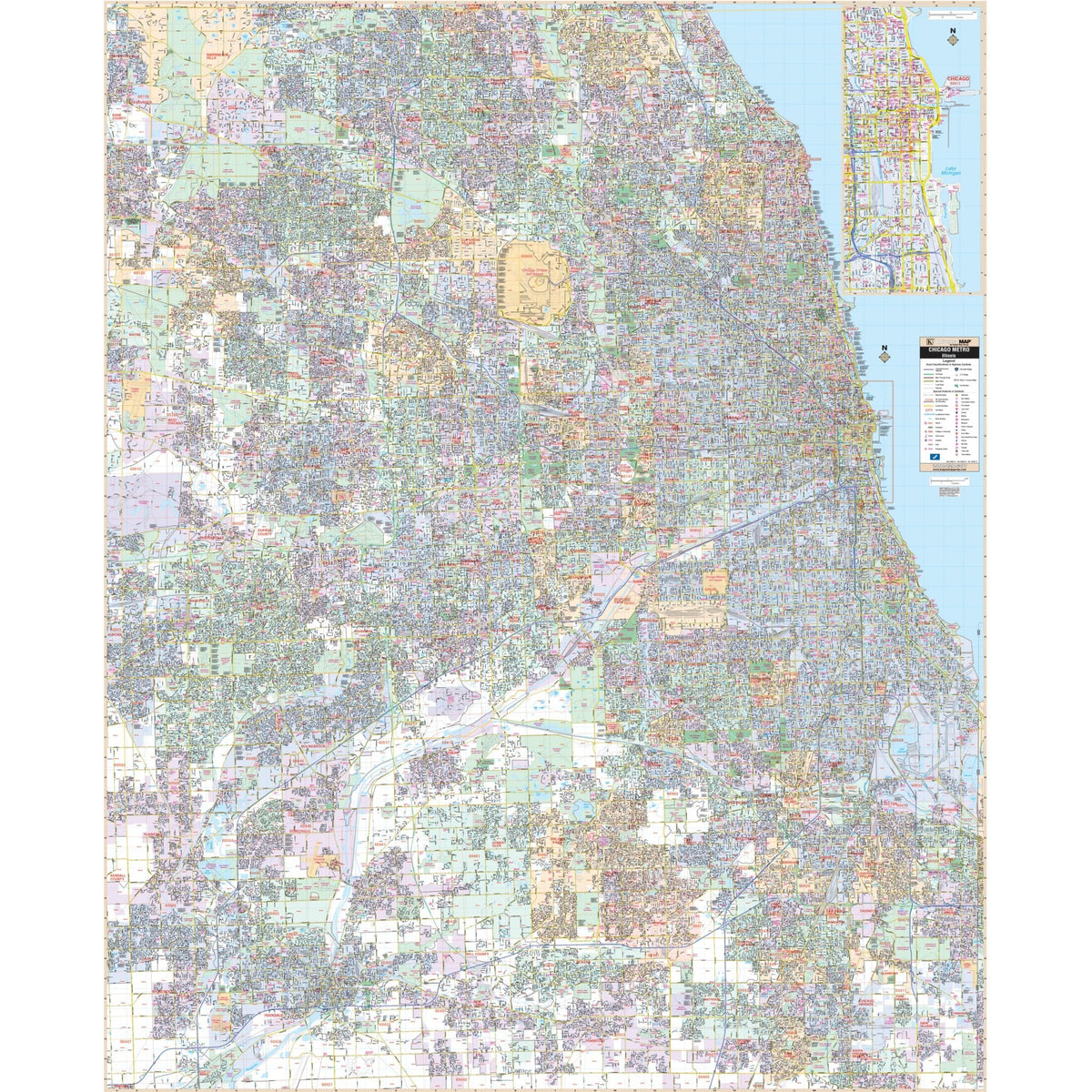 Chicago IL Metro Wall Map » Shop City & County Maps – Ultimate Globes