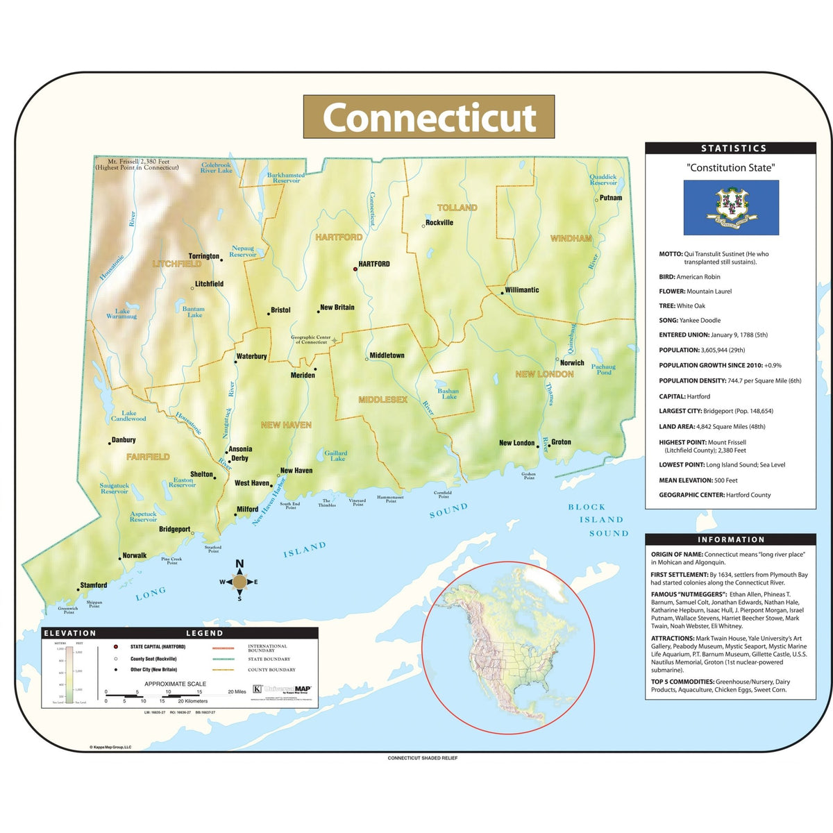 Connecticut Shaded Relief Map » Shop Classroom Maps – Ultimate Globes
