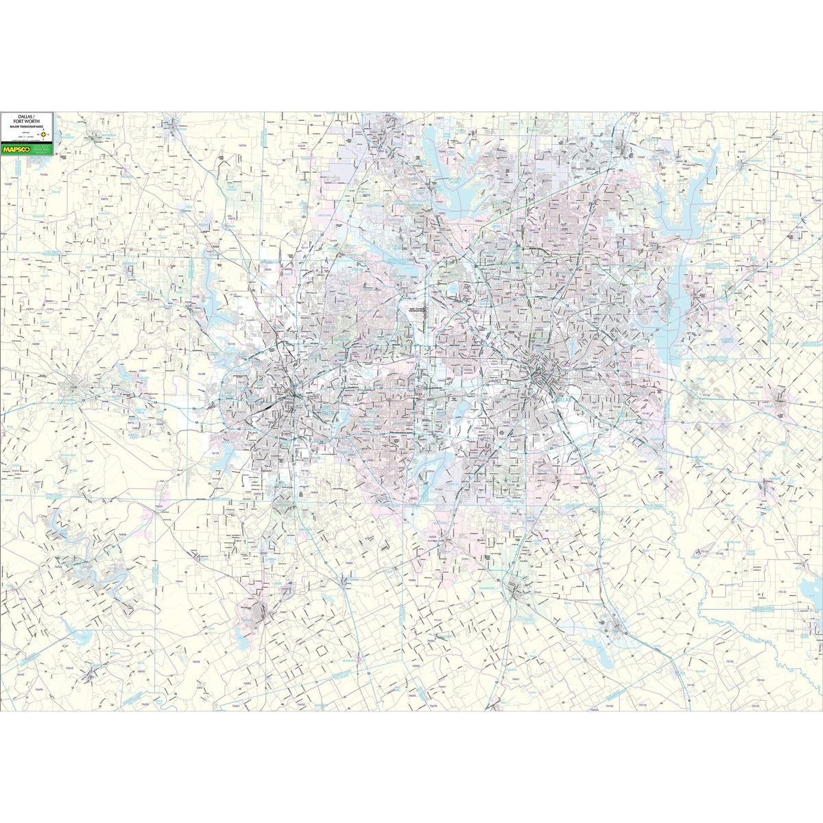 Dallas-Fort Worth TX Major Thoroughfares Wall Map » Shop City ...