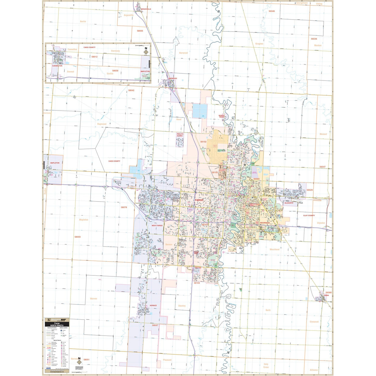 Fargo ND & Moorhead MN Wall Map » Shop City & County Maps – Ultimate Globes