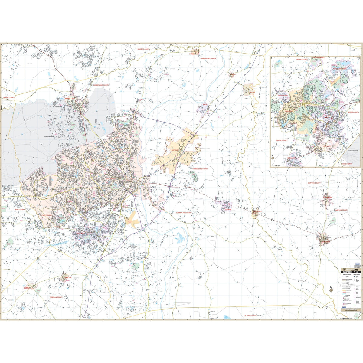 Mapa mural de Fayetteville & Cumberland Co NC » Comprar mapas de ...