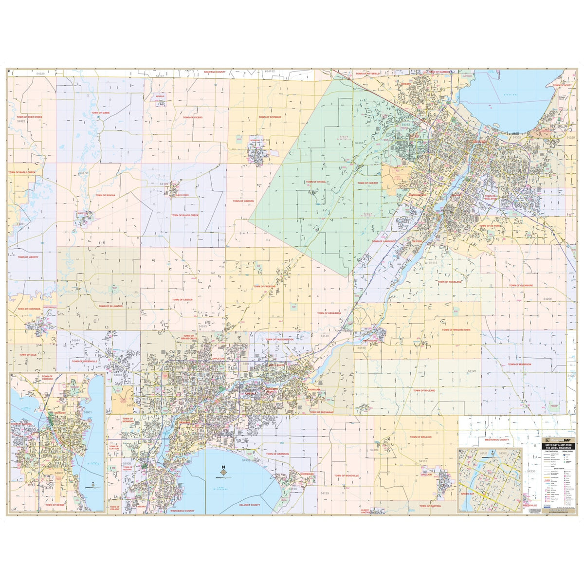 Fox Cities WI Wall Map » Shop City & County Maps – Ultimate Globes