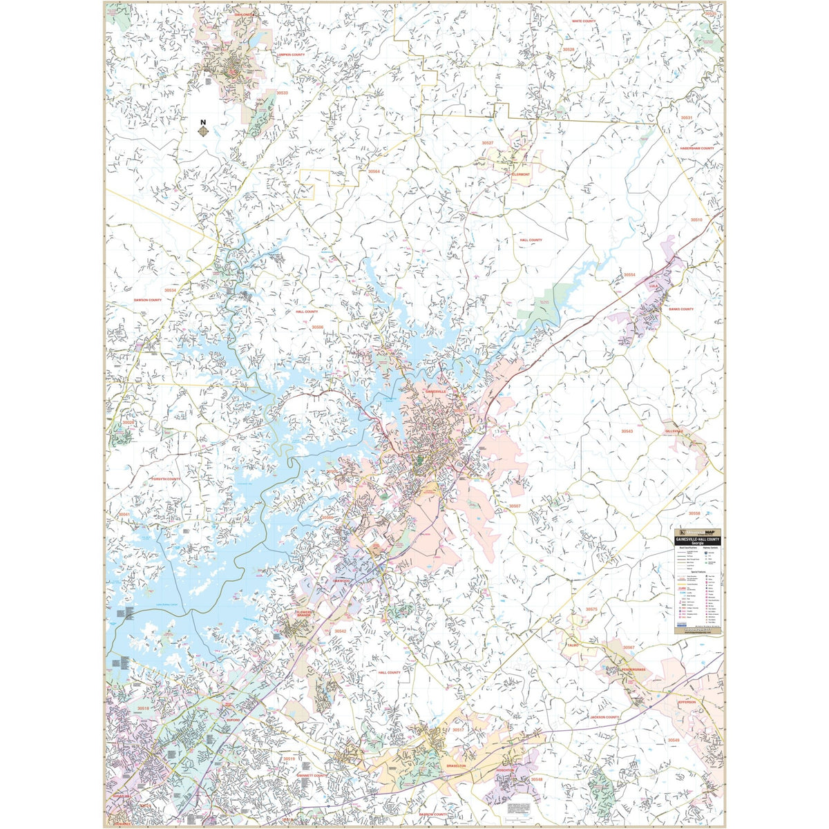 Gainesville & Hall Co GA Wall Map » Shop City & County Maps – Ultimate ...