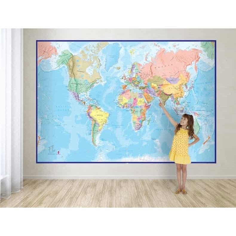 Mural gigante del mapa mundial con océanos azules » Mapas murales de ...