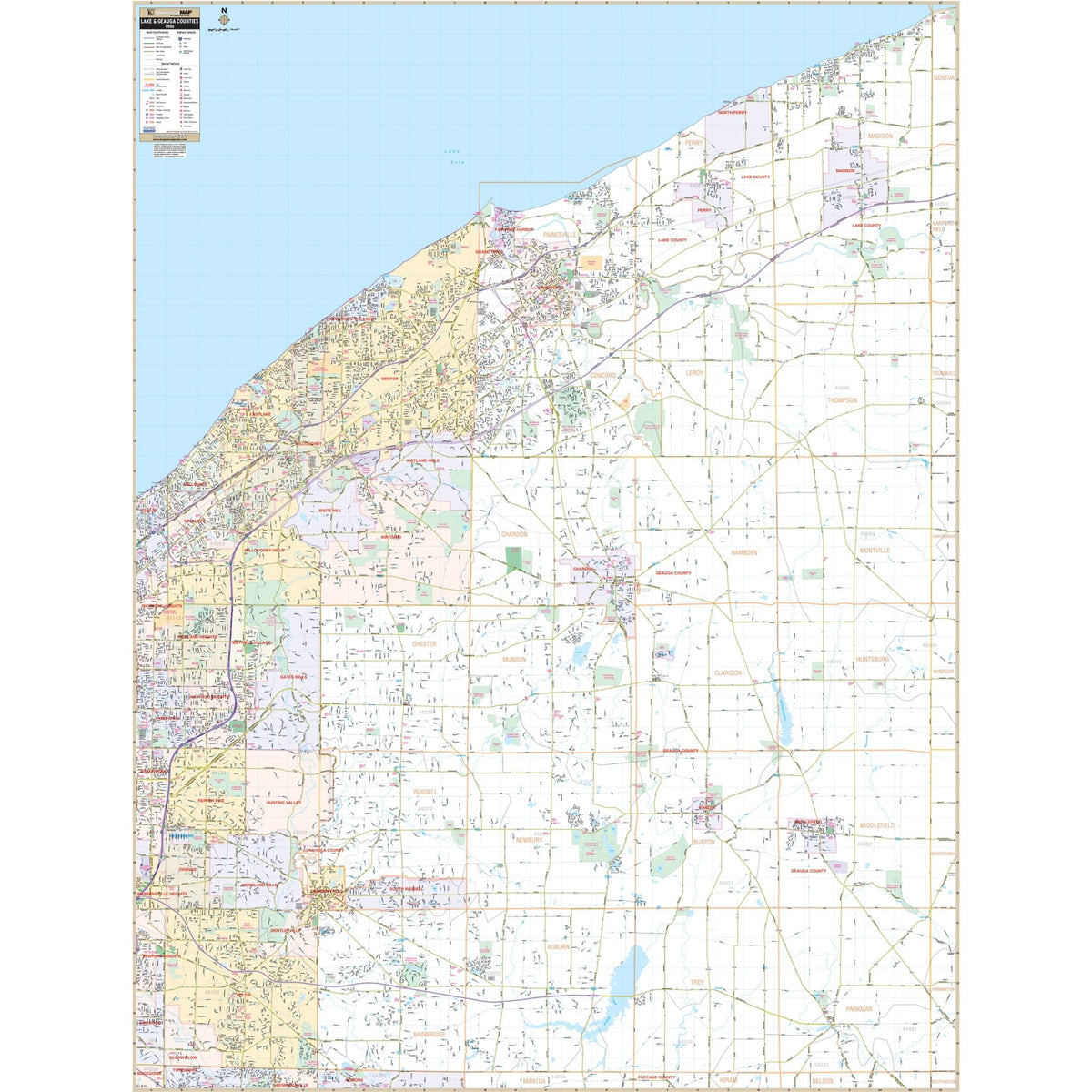 Lake & Geauga Counties OH Wall Map » Shop City & County Maps – Ultimate ...